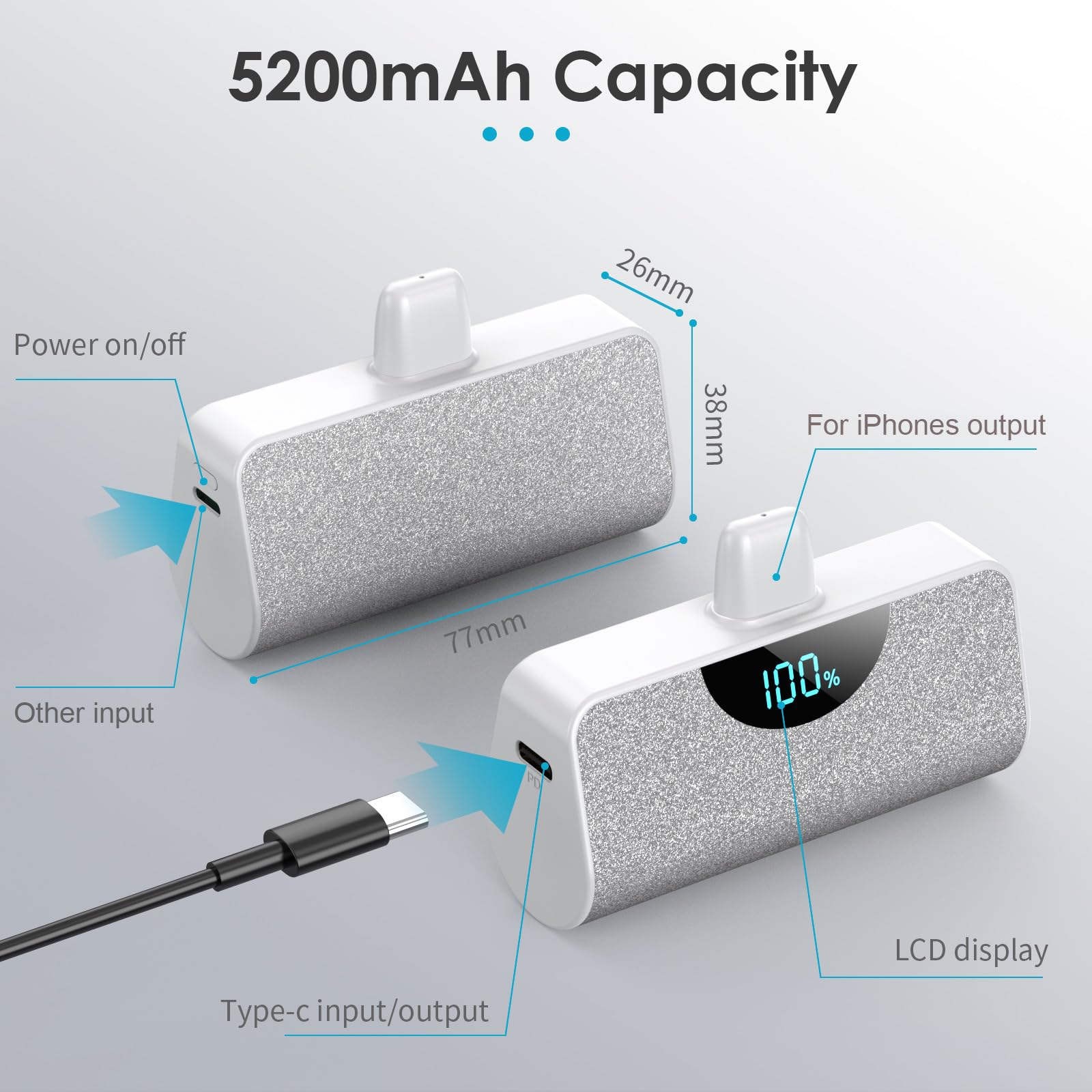 Small Portable Charger 5200mAh,Upgraded Ultra-Compact 20W PD Fast Charging Power Bank Smart LCD Display Cute Battery Pack Compatible with iPhone 14/14 Pro Max/13/13 Pro/12/12 Pro/11 (White)