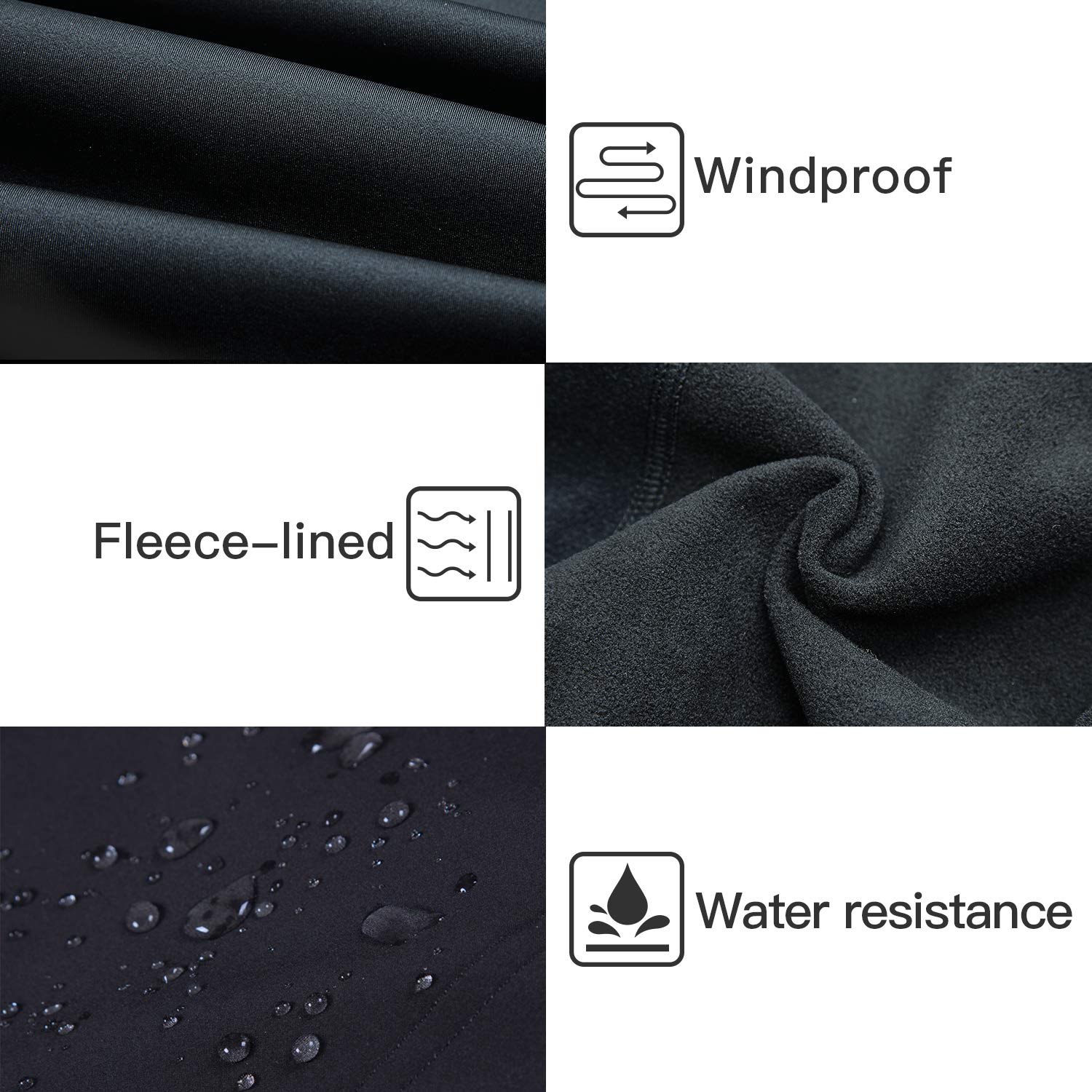 Souke Sports Men’s Winter Warm Cycling Jacket Windproof Running Water Resistant Thermal Breathable Softshell Windbreaker Reflective for Bike Riding Black(Black,Medium