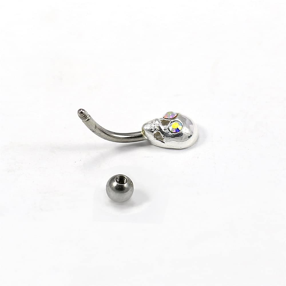Purple Crystal Stone Eye Skull Sterling Silver 16 Gauge Banana Eyebrow Piercing Jewelry