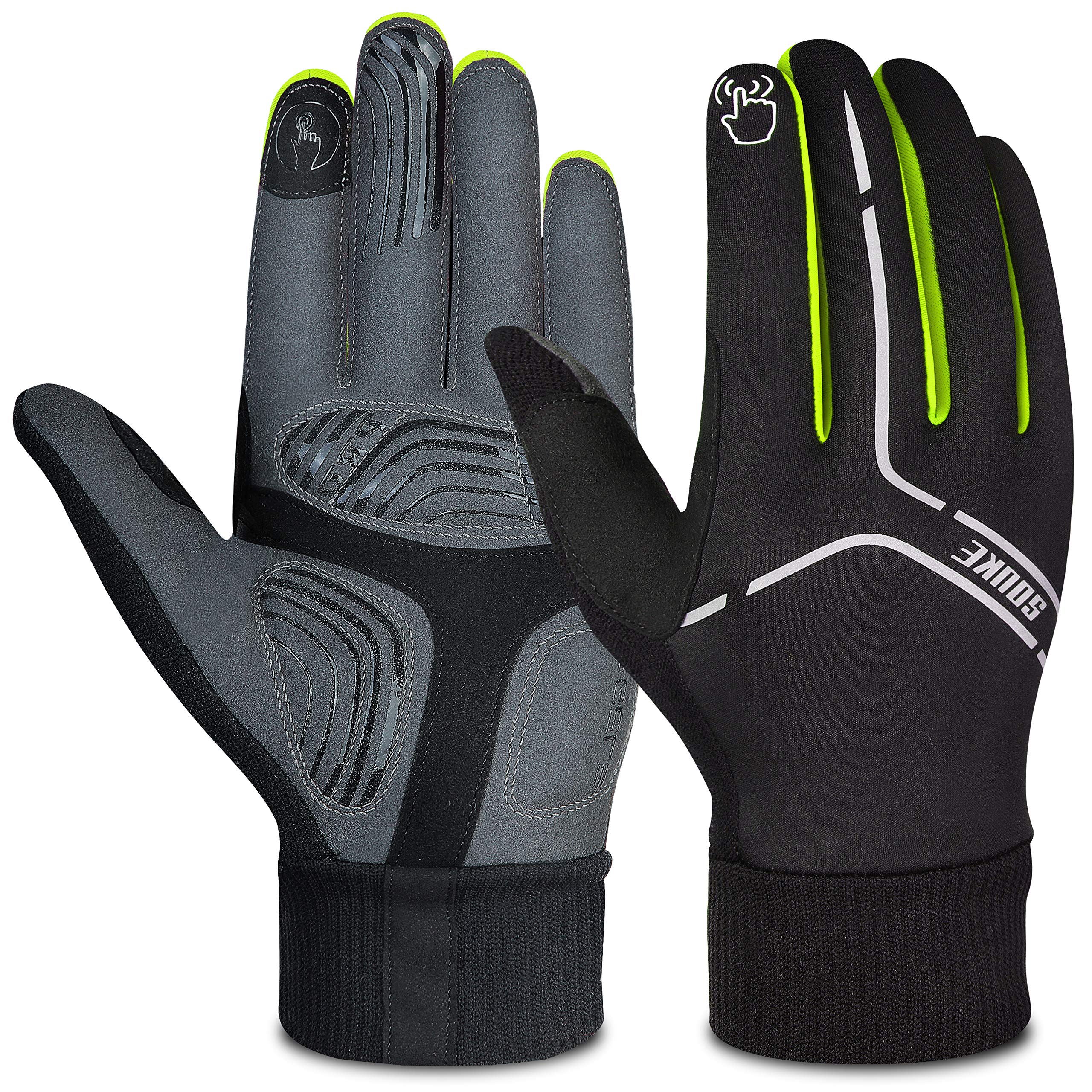 Souke Sports Winter Cycling Gloves Men Women, Touch Screen Padded Bike Glove Water Resistant Windproof Warm Anti-Slip for Running, Biking, Workout(Green, Large)