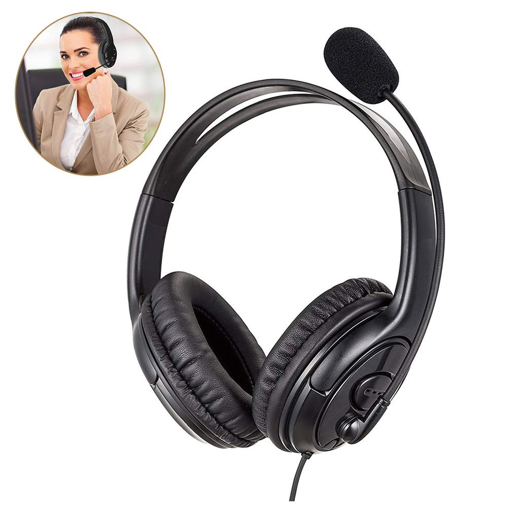 USB Headset Call Center Headphone with Microphone Noise Cancelling Over Ear Wired Headphone Computer Headset for Call Center, Office, Home, Online Teaching