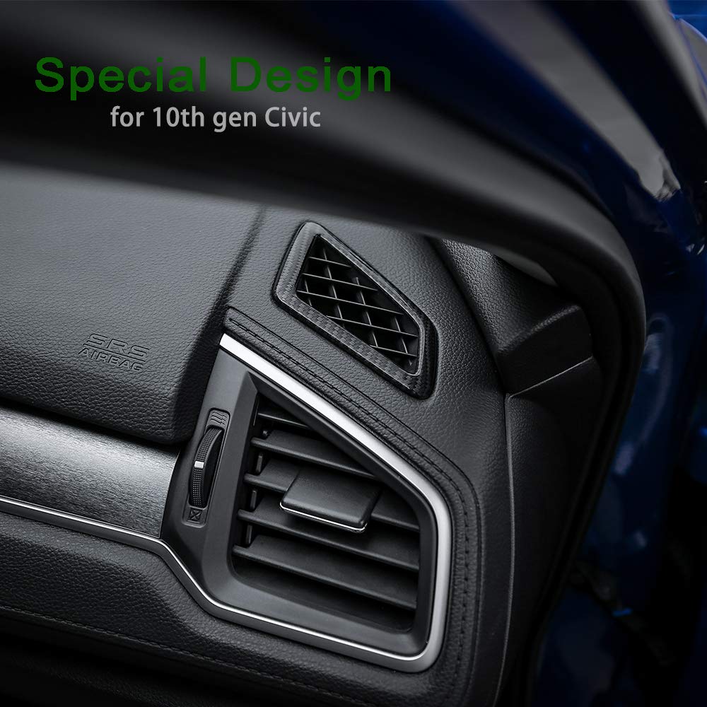 Thenice for 10th Gen Civic ABS Carbon Fiber Style Dashboard Air Vent Trims Wind Outlet Decoration Stickers for Honda Civic 2016 2017 2018 2019 2020 2021