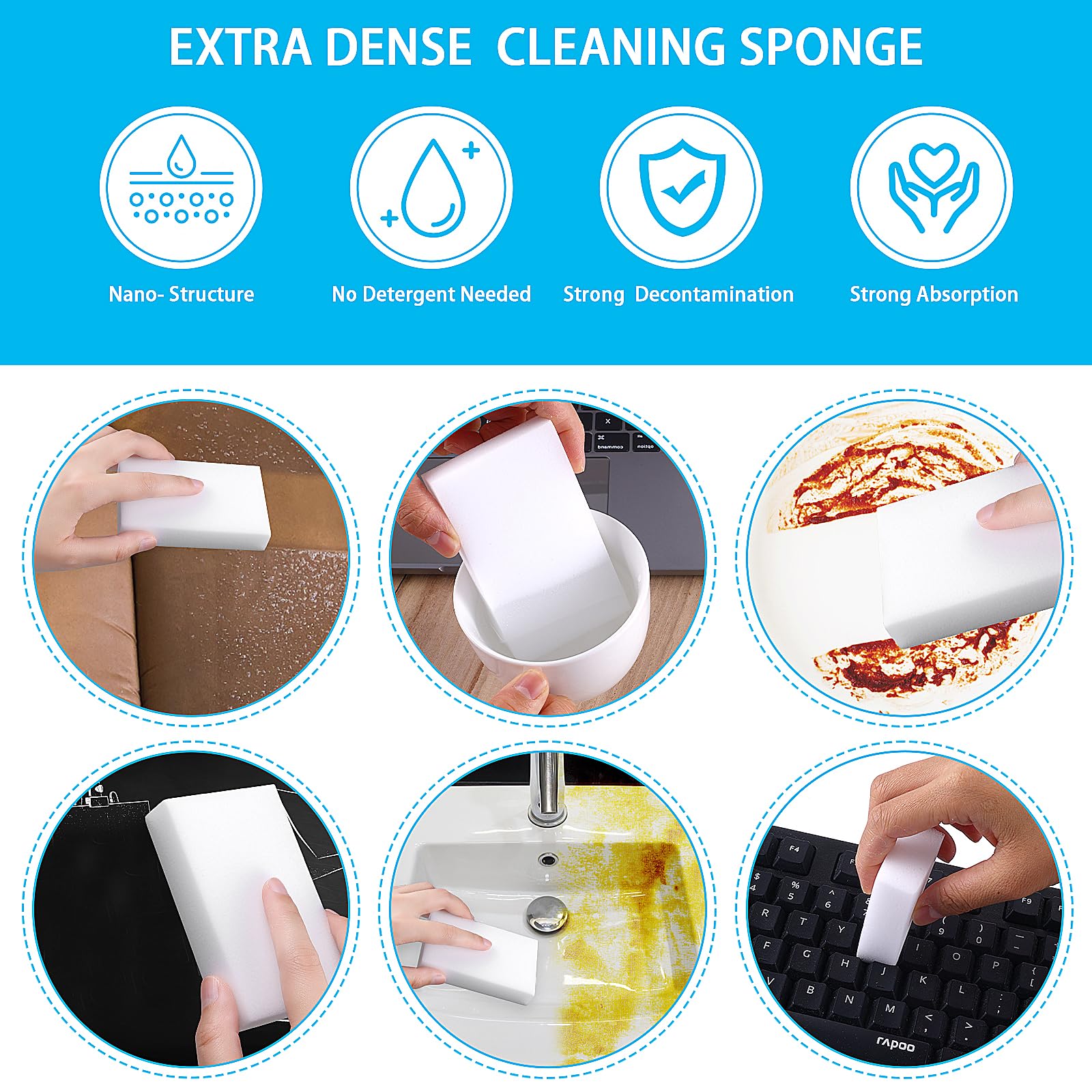 Sibba 8 Pack Magic Cleaning Sponges, Long Lasting Melamine Sponge, High Density Nano Sponge for Dish, Multi-Functional Cleaning Sponge Eraser for Kitchen, Furniture, Bathroom & Shoes