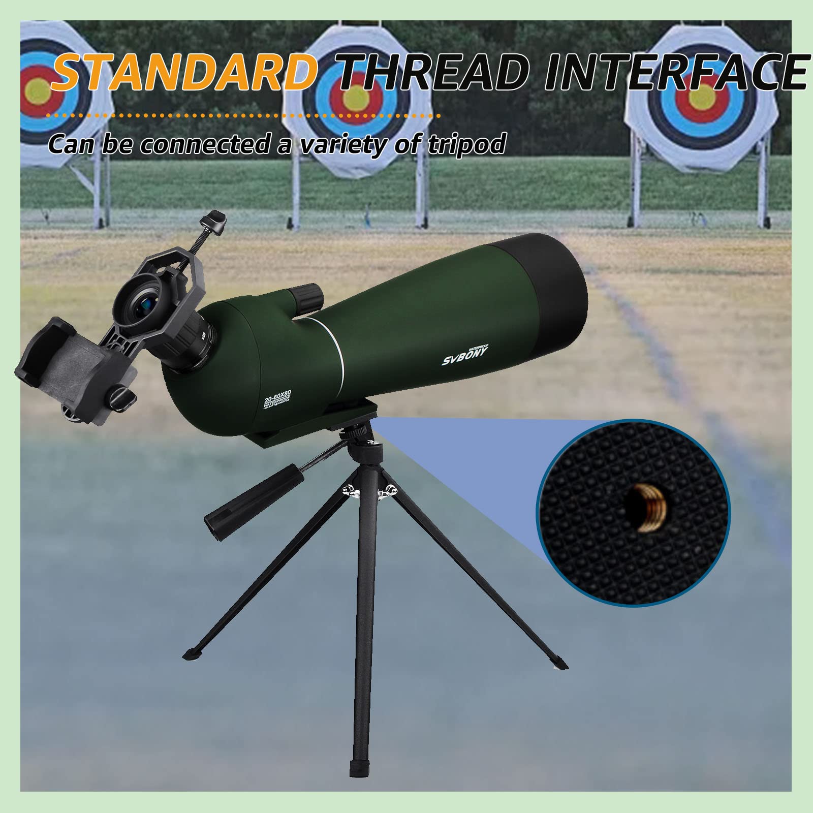 SVBONY SV28 Angled Spotting Scope with Tripod, 20-60x80 Spotter Scope, Long Range Sporting Scope with Phone Adapter, Portable Spotting Scopes for Bird Watching, Target Shooting, Hunting