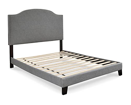 Signature Design by Ashley Adelloni Queen Upholstered Bed with Nailhead Trim, Gray