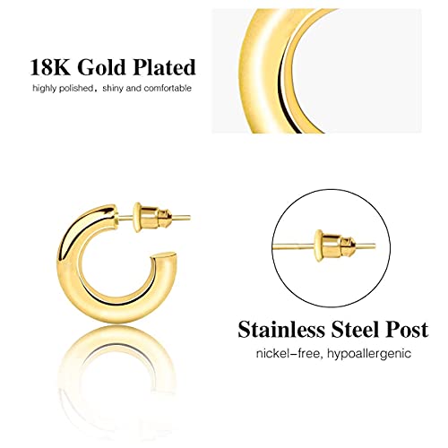 Wlane Small Thick Gold Hoop Earrings for Women, Chunky Gold Hoops 20mm(8 inch)