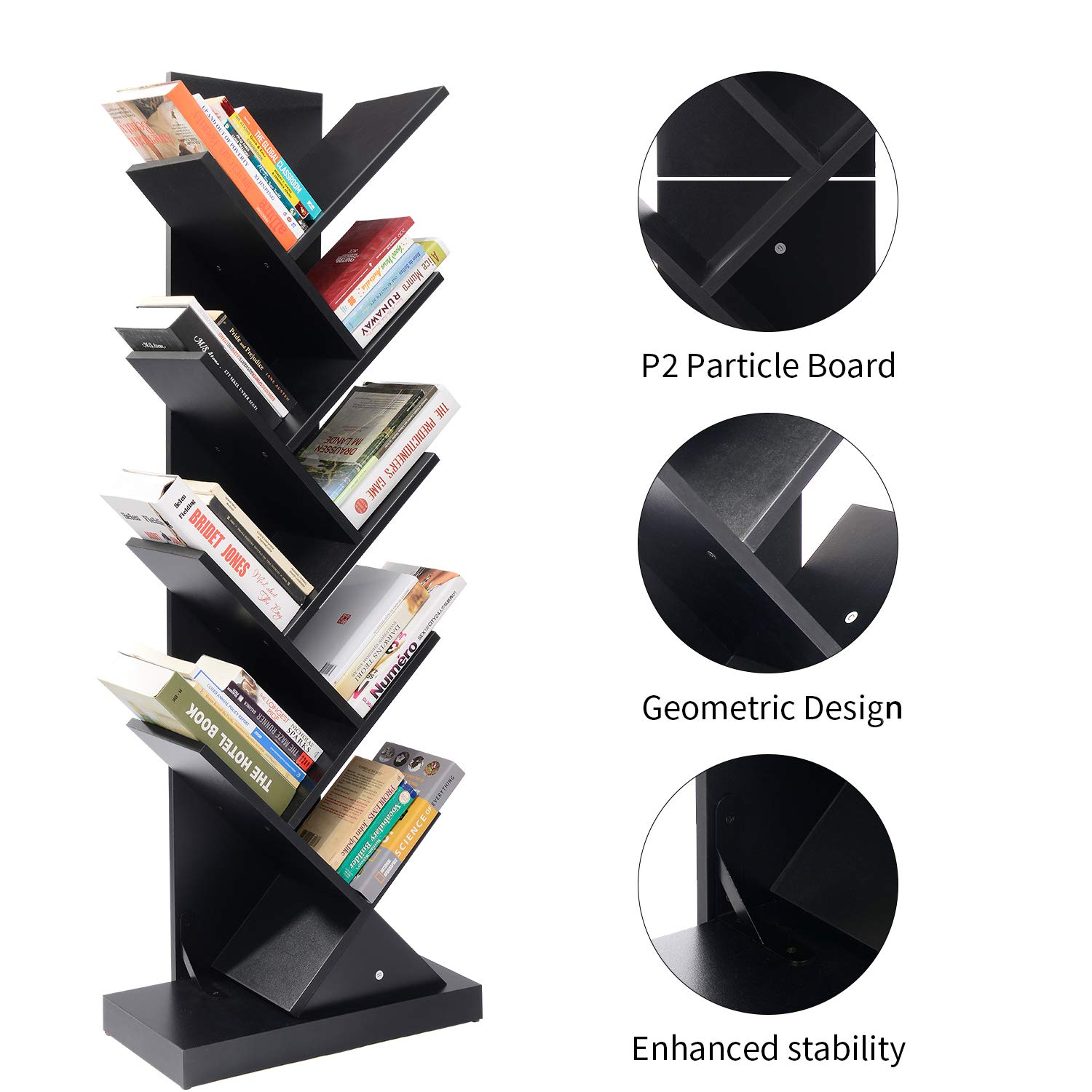 Wood Bookshelf Narrow Tall Tree Bookshelf Black Modern Open Wooden Bookcase Book Shelf Bookcases and Book Shelves