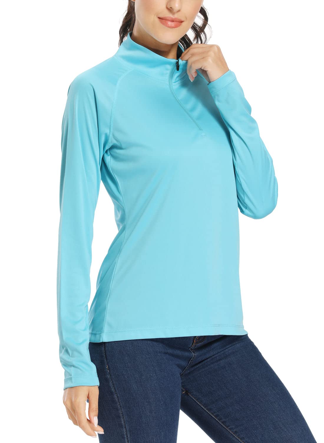 Willit Women's UPF 50+ Sun Protection Shirt SPF Long Sleeve Lightweight Half-Zip Golf Outdoor Shirt Quick Dry Rash Guard Blue L