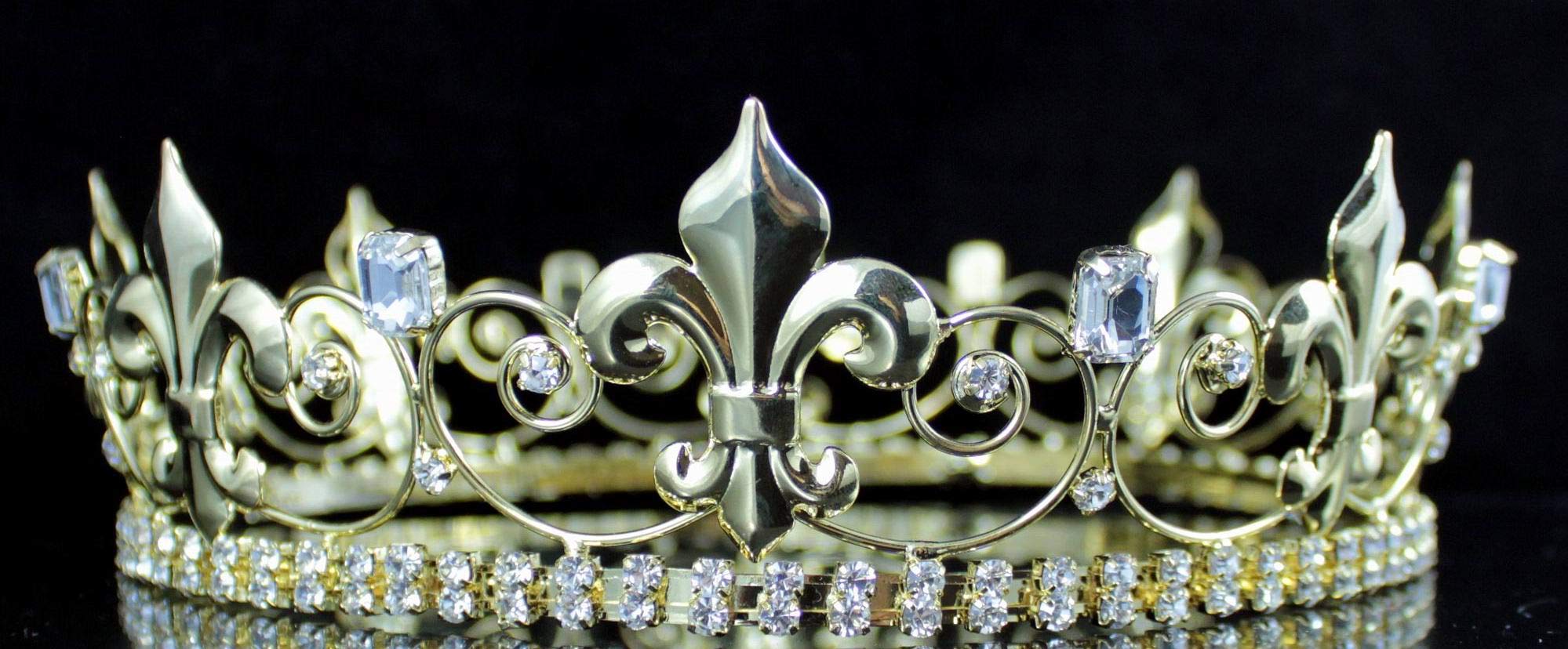 TEEN'S BOY'S METAL KING CROWN CLEAR AUSTRIAN RHINESTONE THEATER PROM PARTY H920 GOLD