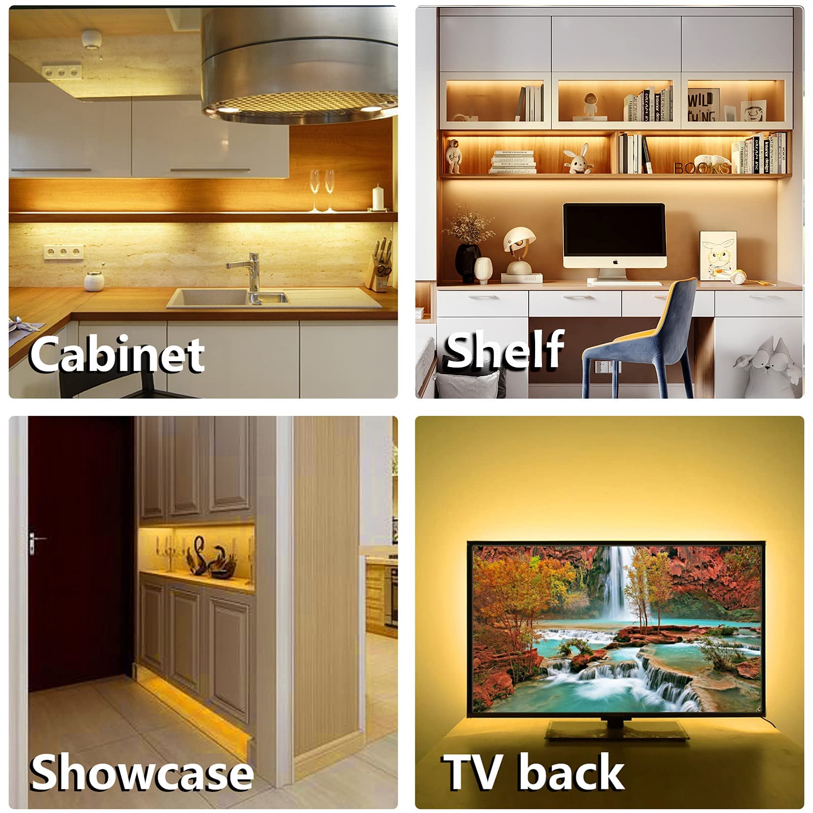 WOBANE Under Cabinet Lighting, 8PCS LED Strip Lights with Remote and 24W Adapter, Ultra Bright 240-LED Tape Light for Kitchen,Counter,Shelf,TV Back 2700K Warm White,Dimmable,Timing,Memory Function