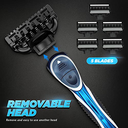 The Ultimate 5 Razors for Men β Premium Shaving Razors for Men with 5 Razor Blades β Exfoliating Bar and Aloe Vera Infused Lubricant β Removable Face Razor Head with Sharp Flexible Blades
