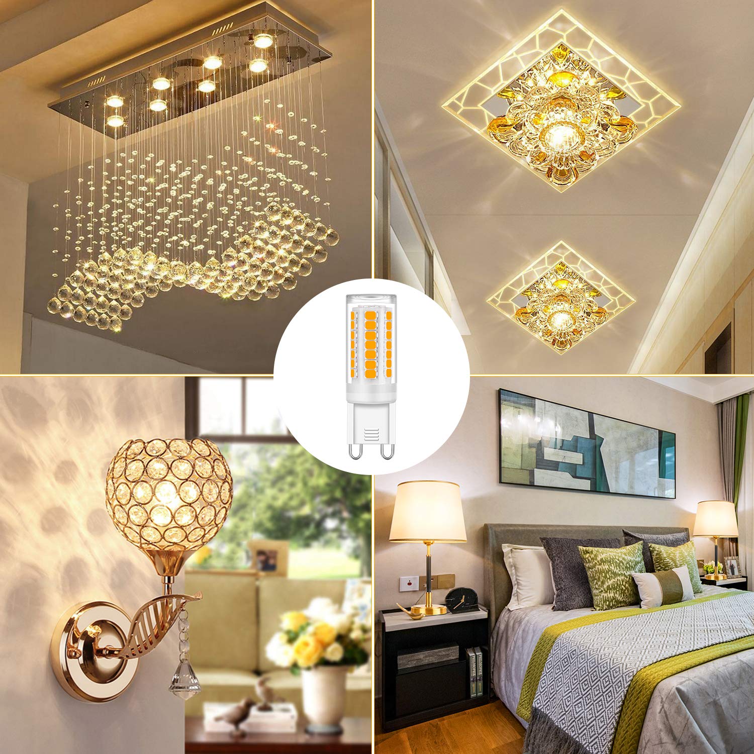 YUIIP G9 LED Light Bulb 4W Equivalent 40W Halogen Bulbs, G9 Base, Warm White 3000K, 400LM Lamp, AC 120V CRI 83 for Home Lighting, Ceiling Fan, Chandelier, Non Dimmable (6 Pack)