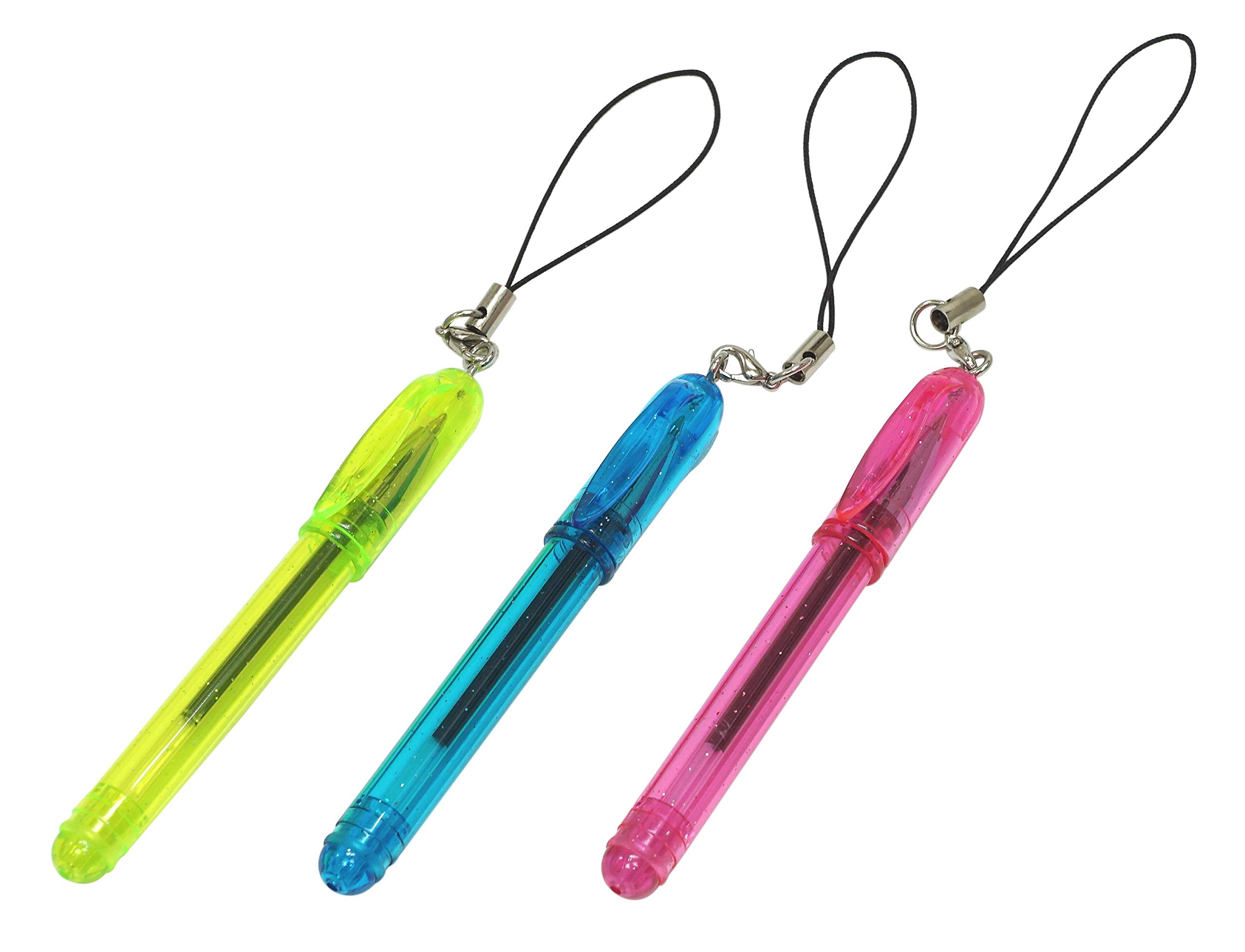 T22-N-509K-25-L Rakira Mini Pen with Lobster Claw Strap, OPP Bag, 3.7 inches (93 mm) Total Length with Mini Strap, Translucent Body Cap Type, Mini Pen with Glitter, Blue