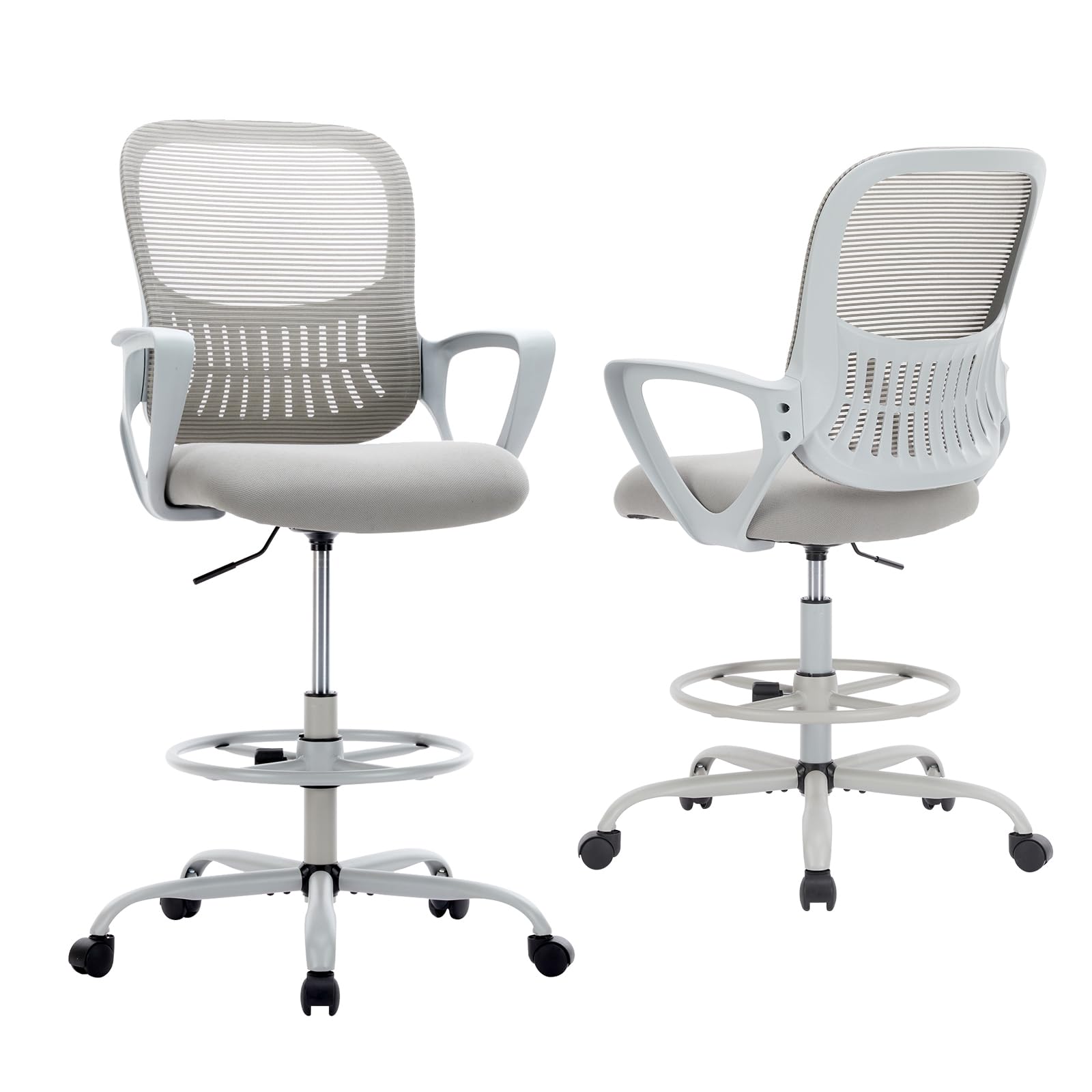 Sweetcrispy Armless Home Office Desk Mesh Low Back Task Lumbar Support and Wheels, Adjustable Height 360° Rolling Swivel Computer Chair without Arm for Small Space, Grey