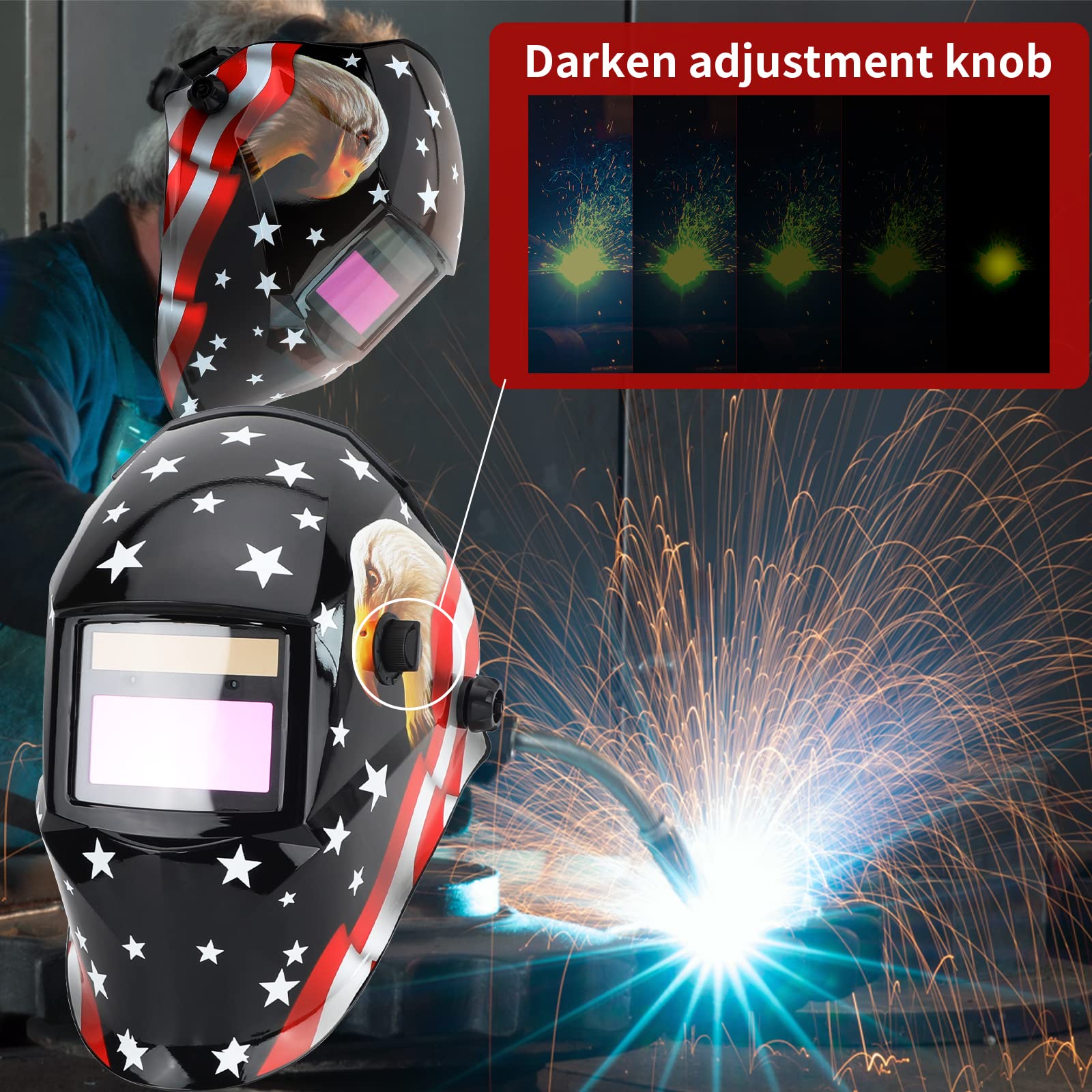 Welding Helmet, Auto Darkening Welding Helmet, Welding Mask for TIG MIG ARC, Solar Powered Welding Hood, Wide Shade Welder Helmet