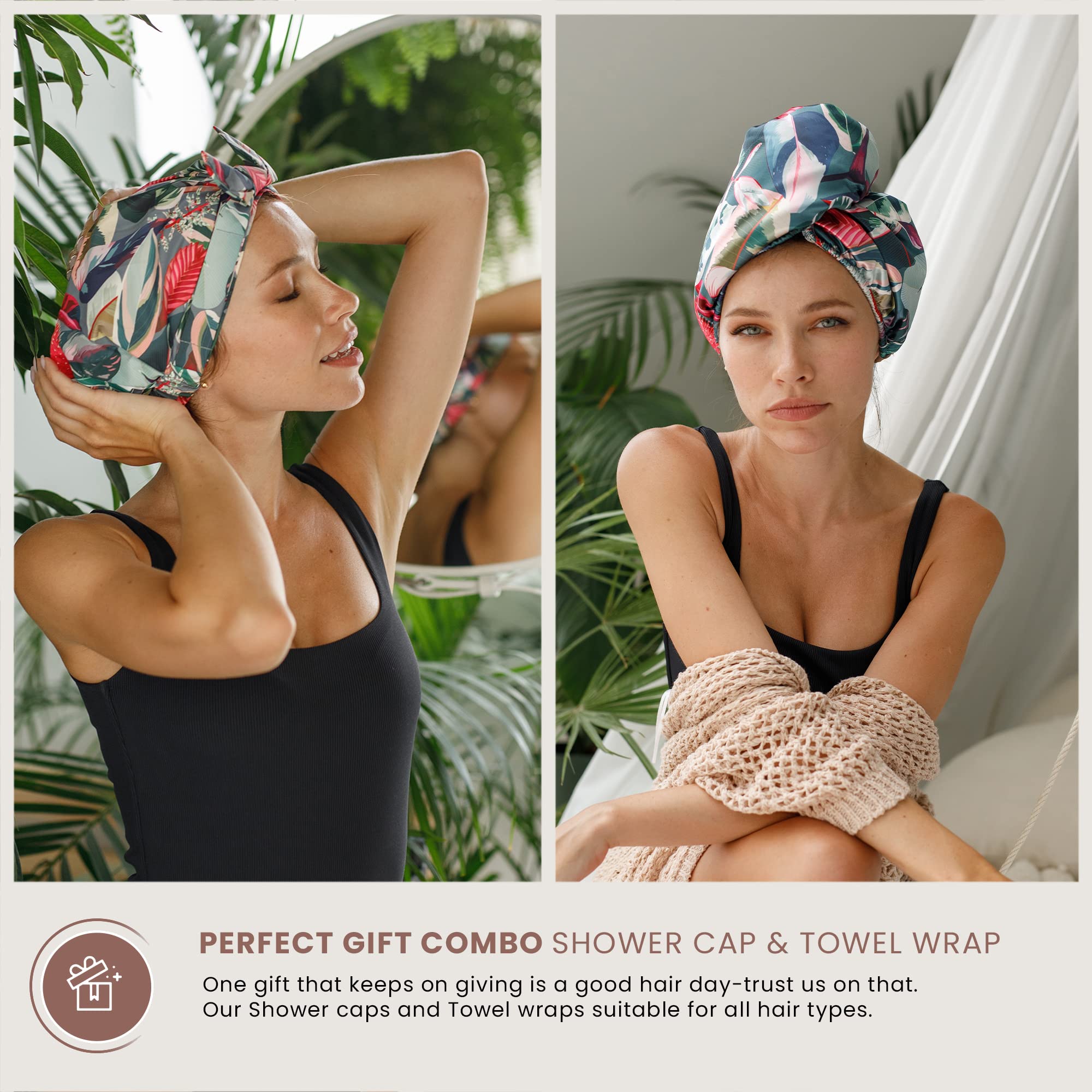 Reusable Shower Cap for Women β Leakproof, Nonslip Hair Cap for Shower w/Comfy Flexiband β Soft, Breathable Shower Caps for Women Reusable Waterproof β Durable Shower Cap by SMPL OBJECTS (Tropical)