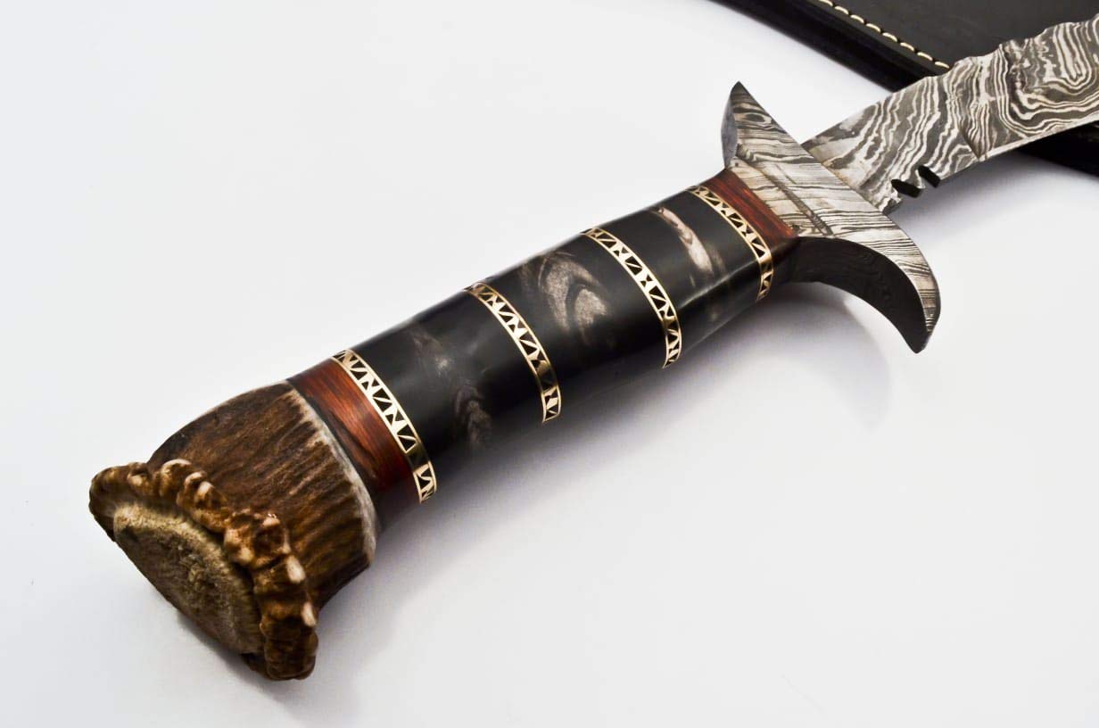 Rare Custom Damascus Custom Art Knife Hunting Knife | Outdoor Knife Camping Knife | Beautiful Stag Handle with Free Genuine Leather Sheath KH-890