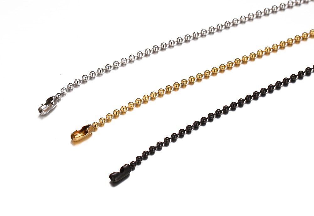 SINLEO Titanium Stainless Steel 2.4MM Small Beads Ball Chain Necklace for Men Women Black 3MM 36 Inches