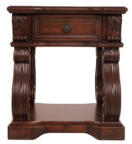 Signature Design by Ashley Alymere Traditional Square End Table, Hand-Finished with 1 Storage Drawer, Dark Brown