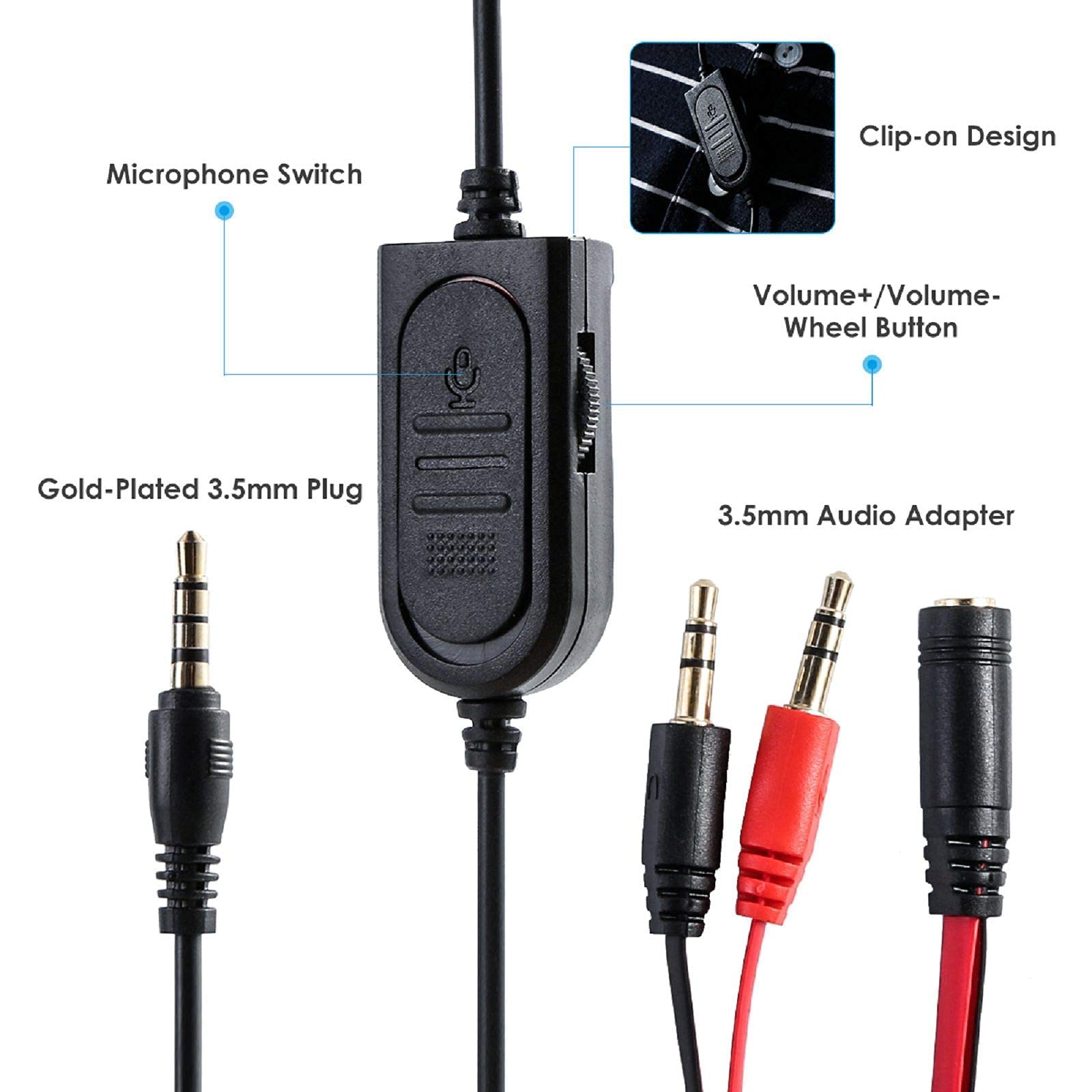 Stereo Gaming Headset with Mic for Xbox One/PS4, Over-Ear PC Headphones Low Bass Sound, 3.5mm Jack, Volume Control, for PS4 / Xbox One S/Xbox One/Nintendo Switch/PC/Mac