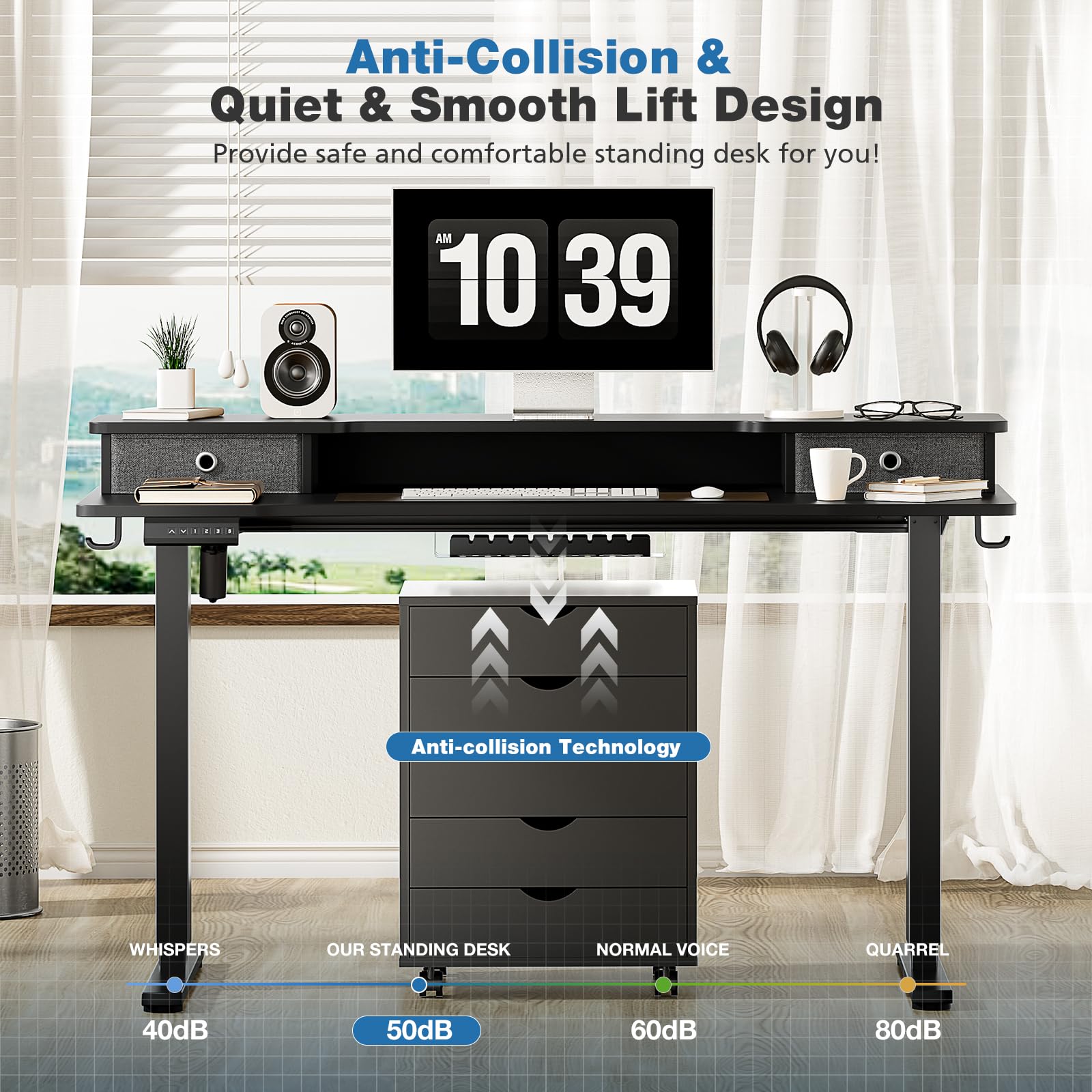 Sweetcrispy Electric Standing Desk with Double Drawer - 48 x 24 inch Adjustable Height Sit to Stand Up Desk with Storage Shelf, Rising Home Office Computer Table with Splice Board
