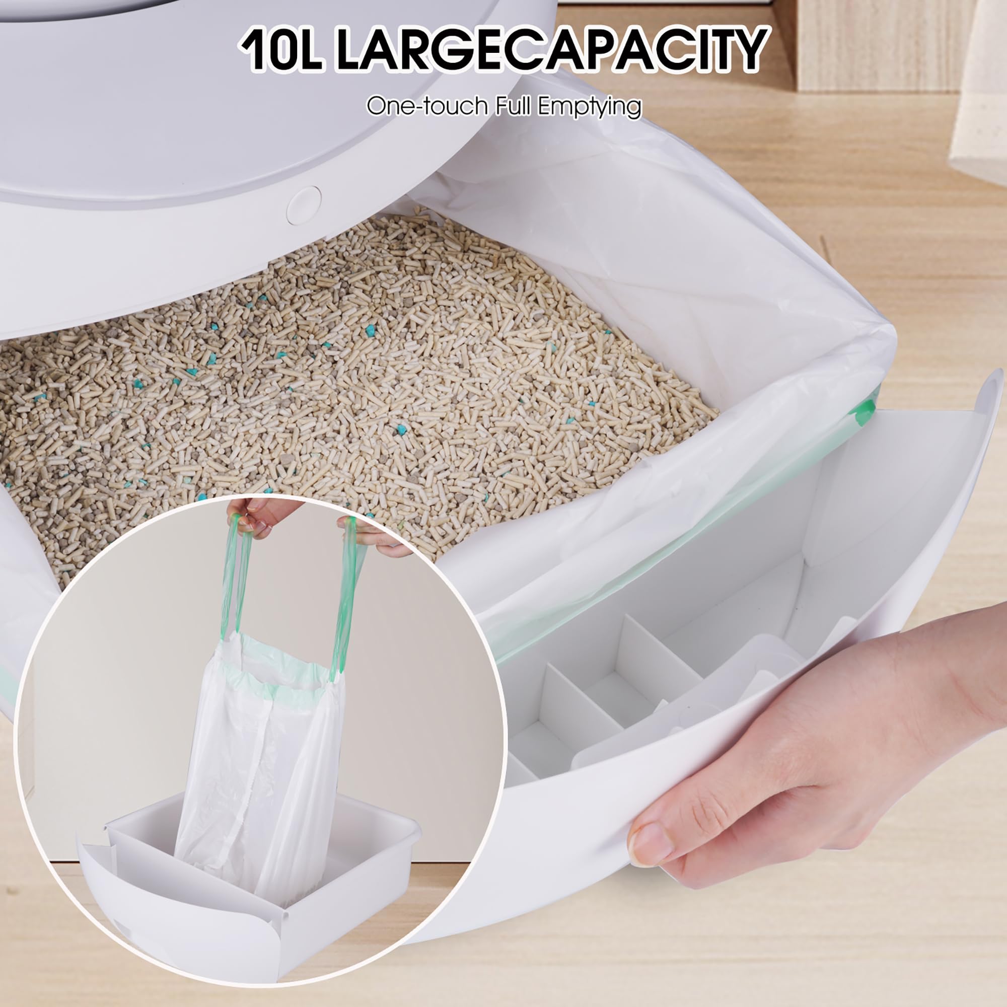Self-Cleaning Cat Litter Box, New Model Anti-Pinch Automatic Box for Multiple Cats, Safety Large Cat Litter Box, WiFi-2.4G/APP Control, Smart Health Monitor, Easy Clean (White)