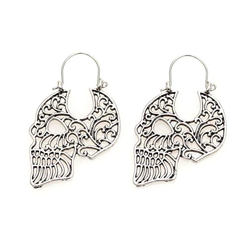 Unisex Skeleton earrings Spooky Skull earrings Hollow Silver Tone Halloween Earrings Dangle Human Skeleton Head Charm Lever-back Dangling Earrings For Women Men