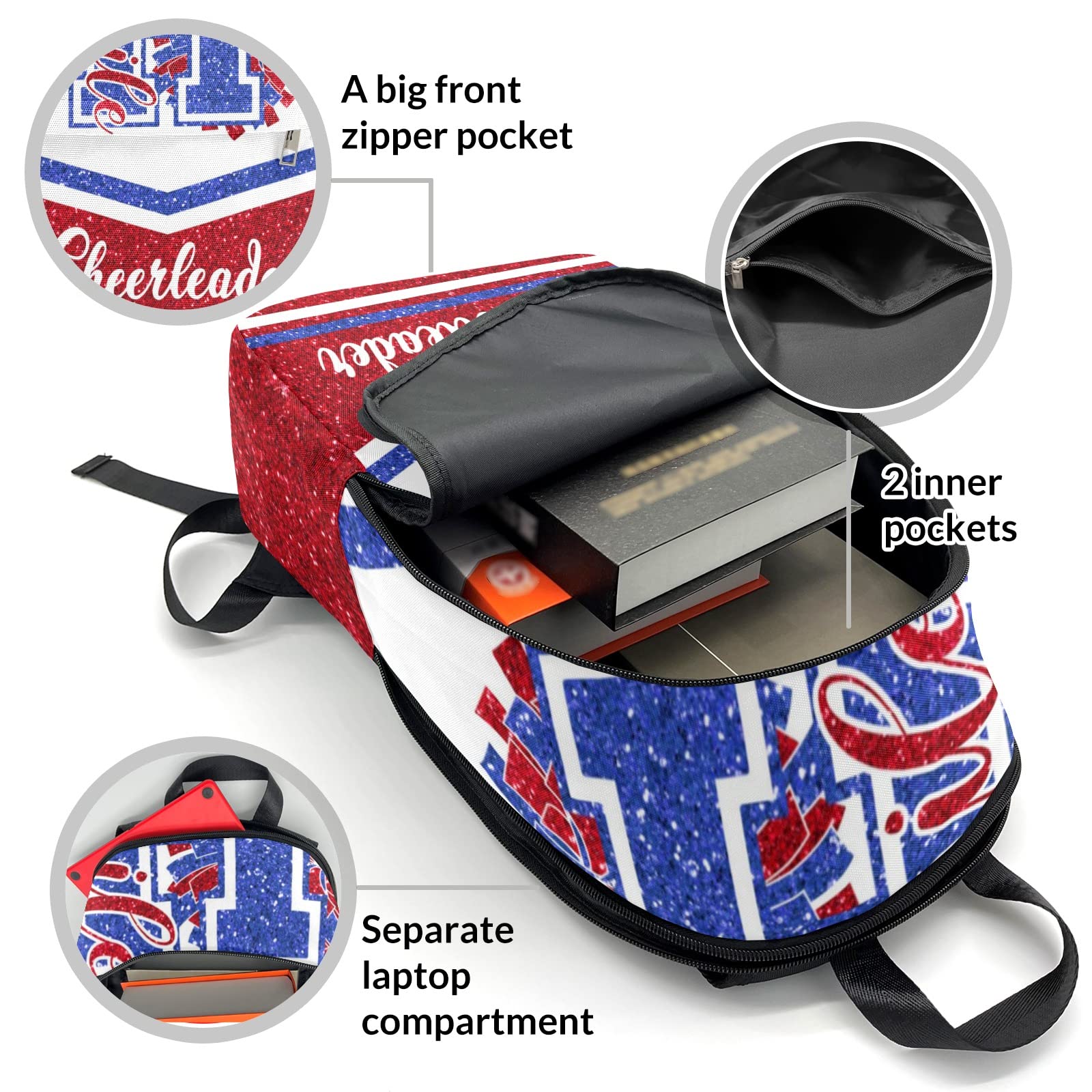 Yeshop Cheerleader Blue Red Personalized Backpack for Teen Boys Girls,Custom Travel Backpack Bookbag Casual Bag Name Gift