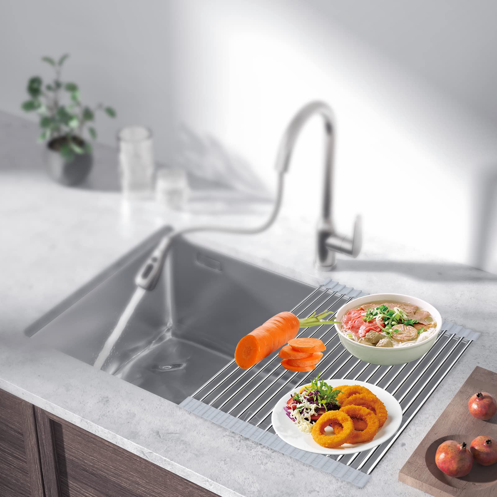 YAHAFI Roll Up Dish Drying Rack - Expandable Kitchen Accessories,Sink Protectors for Kitchen Sink Dish Racks - for Kitchen Counter,Kitchen Rack, 14.6inch(L 19.7inch(W)