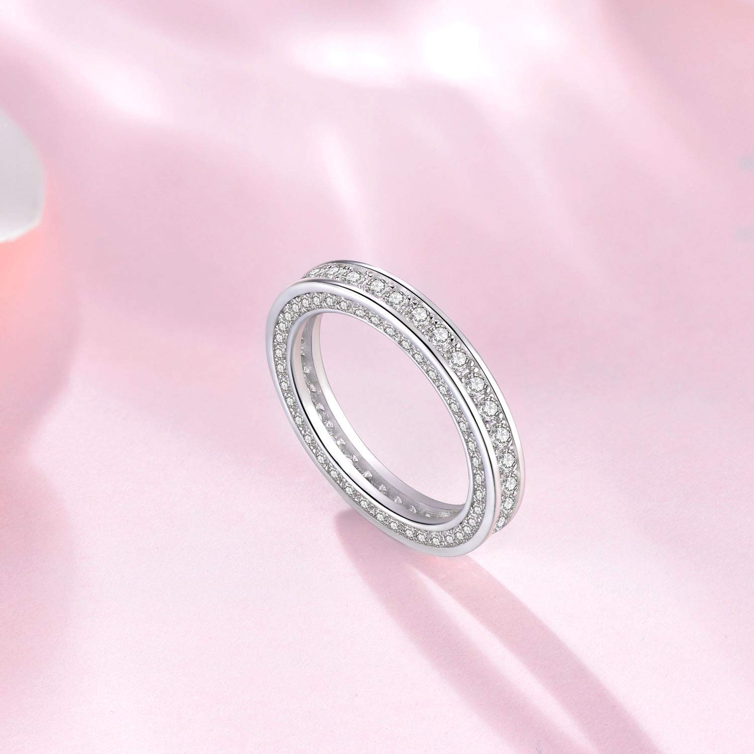 SOMEN TUNGSTEN 925 Sterling Silver Rings Cubic Zirconia Eternity Engagement Wedding Band Width 3MM Size 8.5