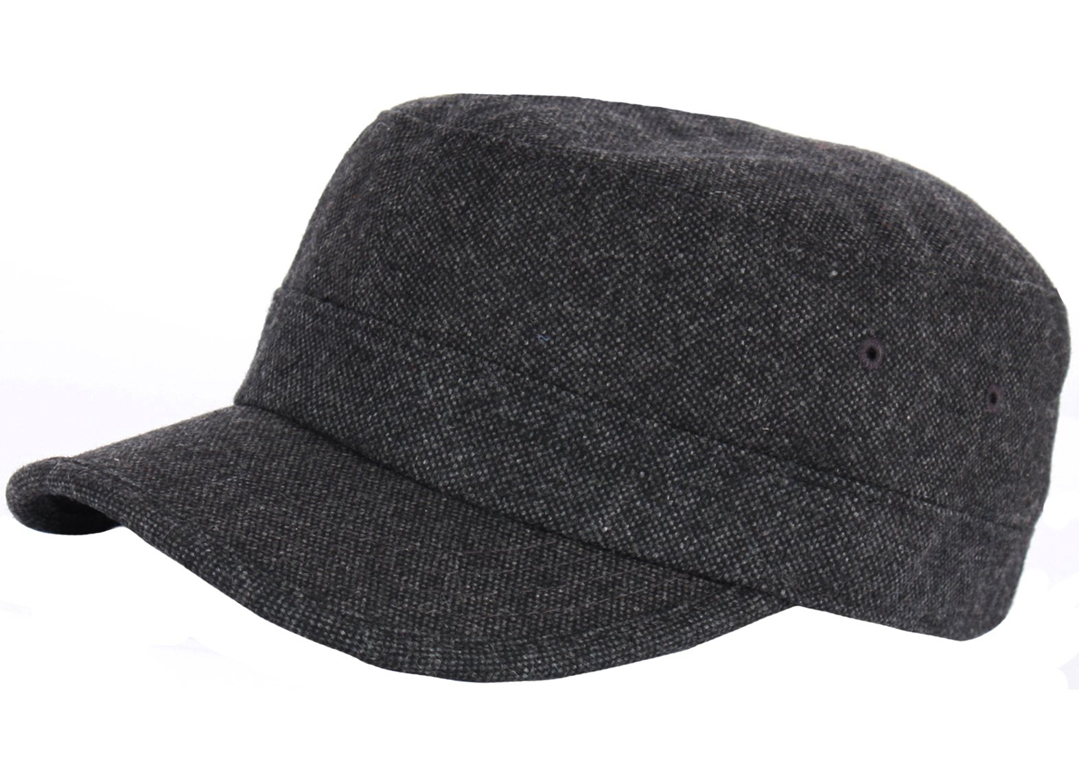 RaOn A123 Homespun Harris Donegal Tweed Pattern Fabric Army Cadet Military Cap, Black, 6 7/8-7 1/4