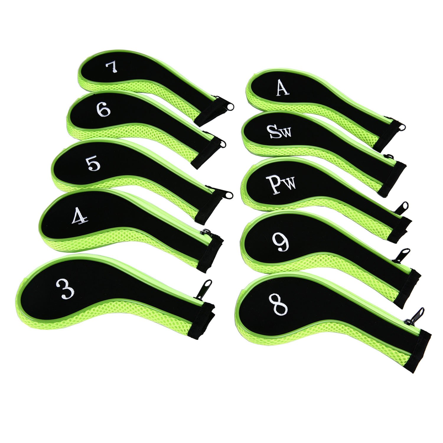 Sword &Shield sports Neoprene Zipper Golf Club Iron Head Covers Iron Covers 10pcs/Set(Green&Black)