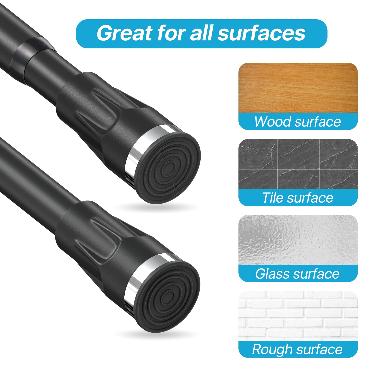Shower Curtain Rod, 42-70 inch Adjustable Shower Curtain Rod No Drilling for Bathroom, Never Fall Shower Rod Wall Mounted, Easy Install & Rust Proof, Black