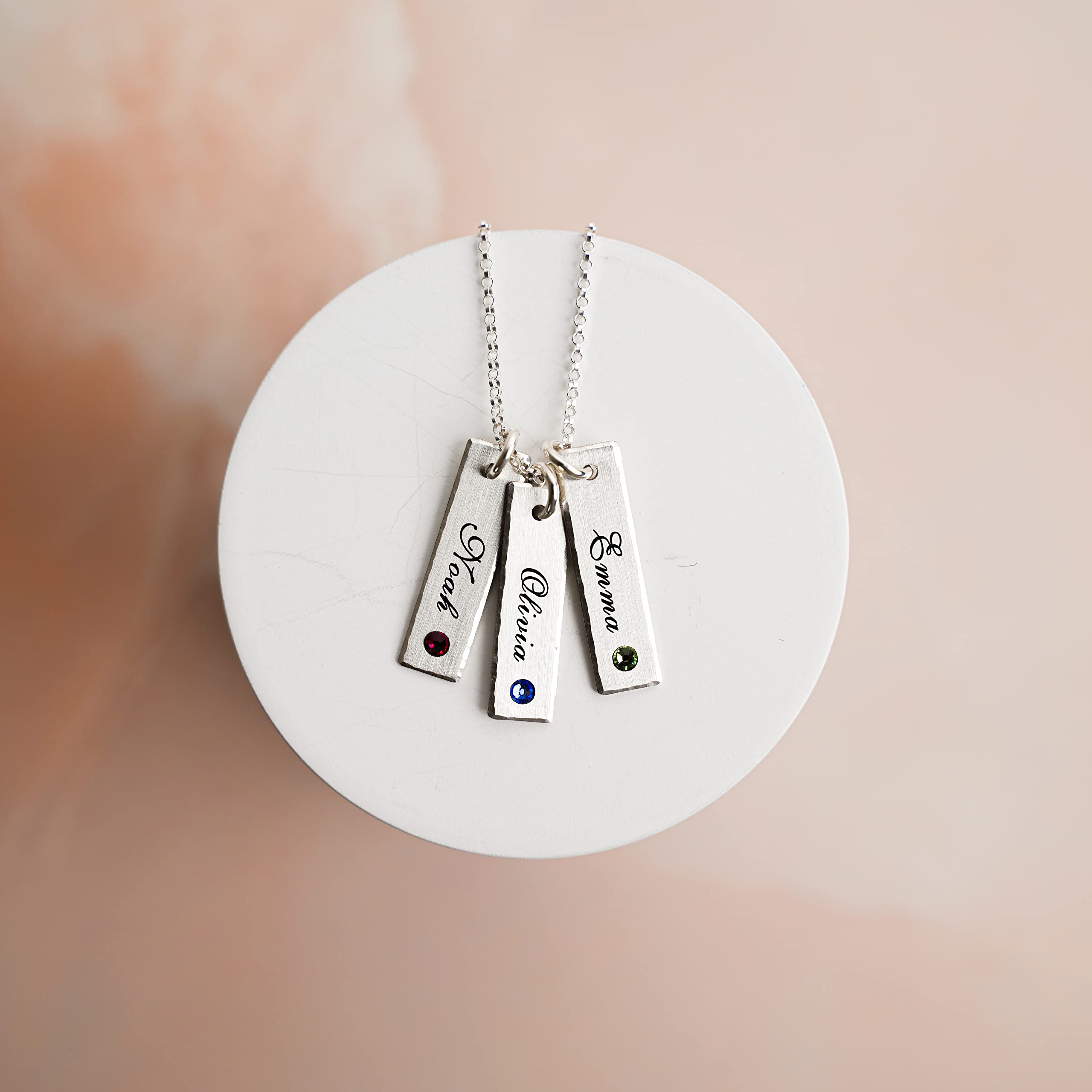 Unity in Three with Swarovski Setting Personalized Charm Necklace. Customized Pendants with Names of Your Choice. Choose Up to 3 Birthstones, and 925 Chain. Gifts for Her