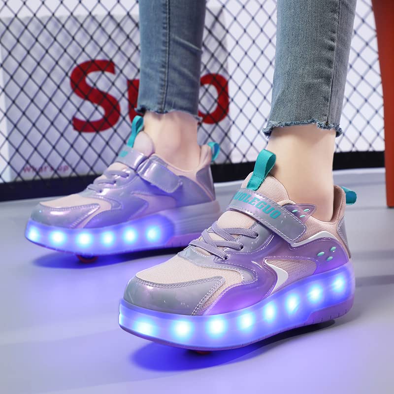 RESLIDE Roller Shoes with LED Light Two Wheels for Boys Girls Rechargeable Sport Sneaker (Pink 4.5 Big Kid)