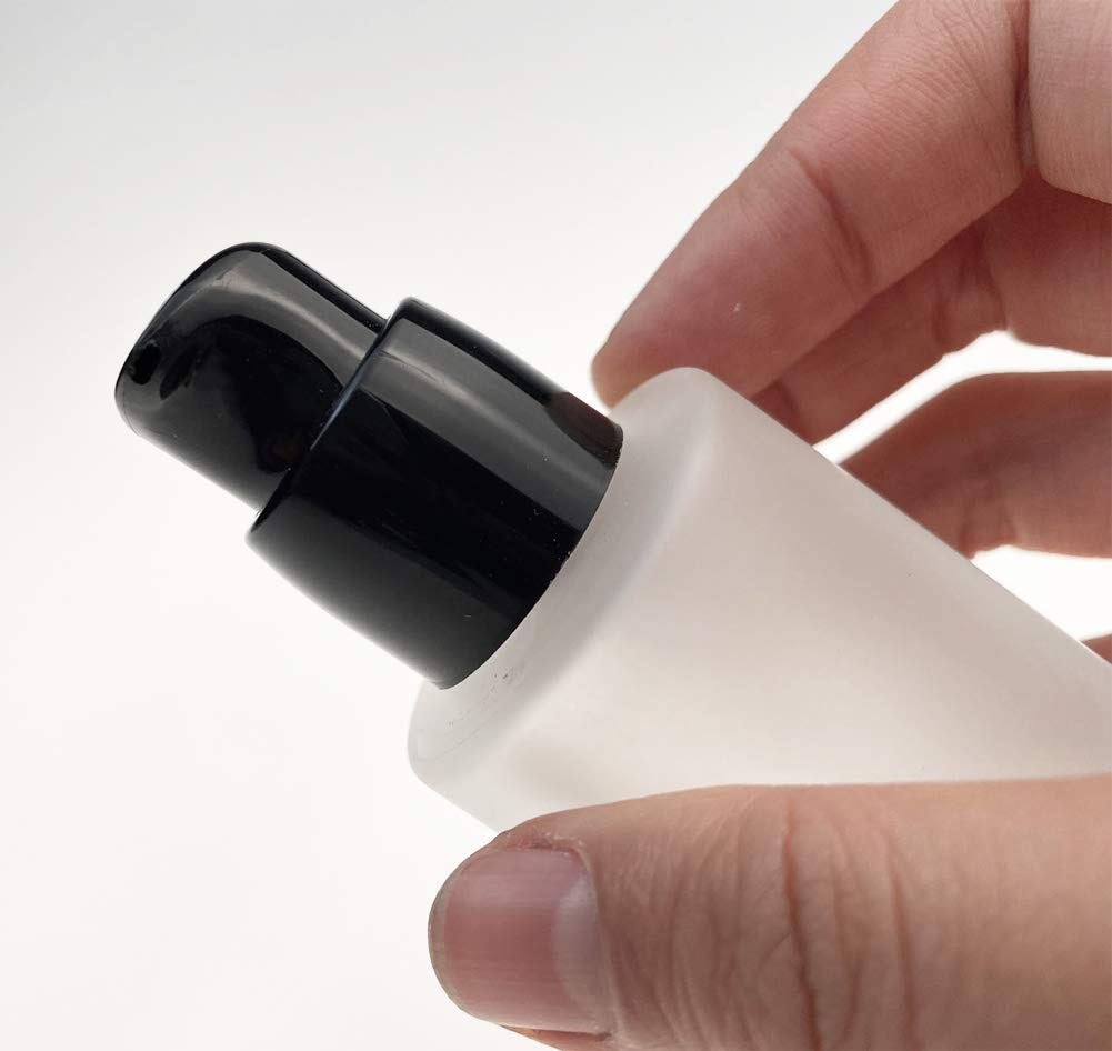 vipolish 2 Pcs 30ML 1OZ Upscale Empty Refillable Frosted Glass Pump Bottle Liquid Foundation Container Dispenser Storage Vial Lotion Essence Emulsion Sample Case for Travel