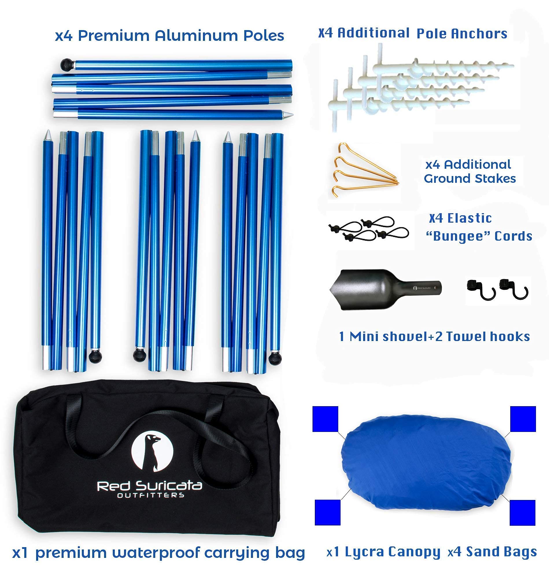 Red Suricata Family Beach Tent & Beach Canopy, Matching Sand Free Beach Mat Blanket & 2 Beverage Holders Bundle - UPF50 UV Sun Shade Shelter (Large, Blue)