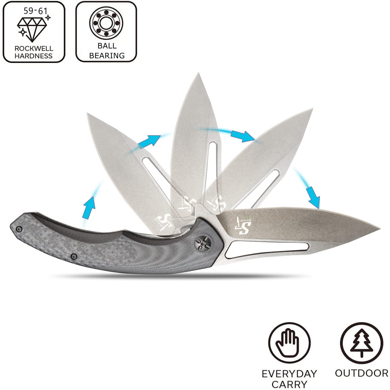 Sitivien ST116 Folding Knife, D2 Steel Blade+G10 Handle Large Modle Size EDC Tool Knife for Outdoor, Camping,Hiking-Black …