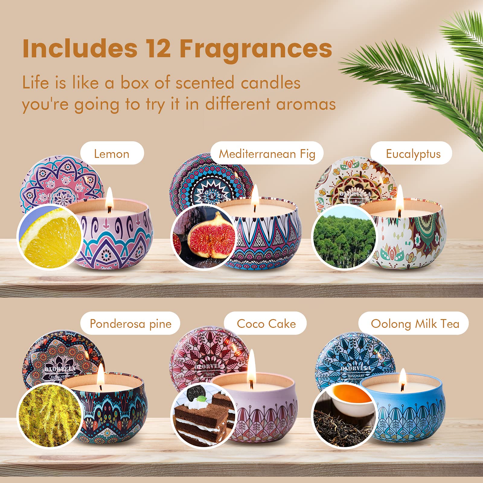 olorvela Scented Candles for Home Scented Candles Gift Set for Women, 12 Pack Aromatherapy Candles Travel Tin Candle