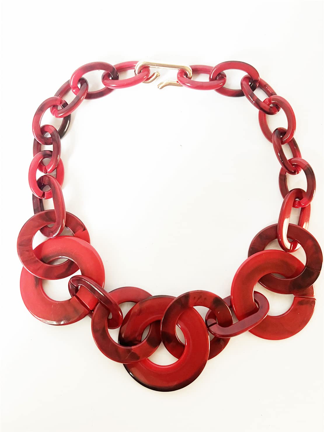 Ufraky Women Simple Acrylic Collar Choker Cluster Bib Statement Chain Necklace and Hoop Earring Jewelry Set, 18" (Red)