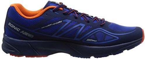 Salomon Men's Sonic AERO-M Trail Runner, Surf The Web/Blue Depths/Flame, 10 M US