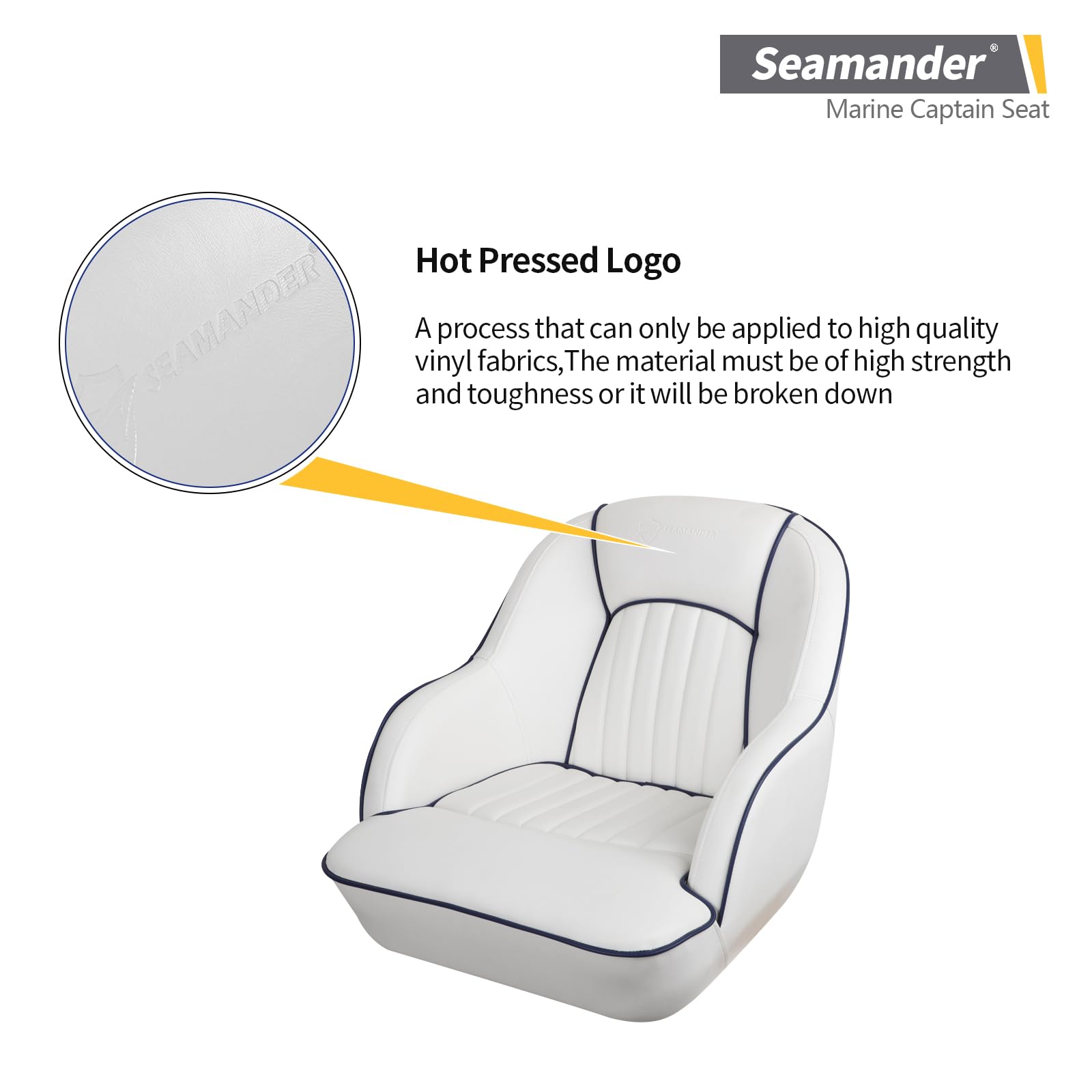 Seamander Pontoon Captains Bucket Boat Seat, 19.7H x 22.2L x 21.7D inches, Injection Molded Plastic Frame, Plush Foam Padding, Marine Grade Vinyl, 5x5 or 5x12 inch Mounting Pattern