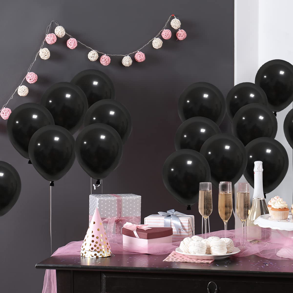 RUBFAC Black Balloons 120pcs 5 Inch Black Balloon Latex Party Balloons for Birthday Supplies Black Backdrop Decorations