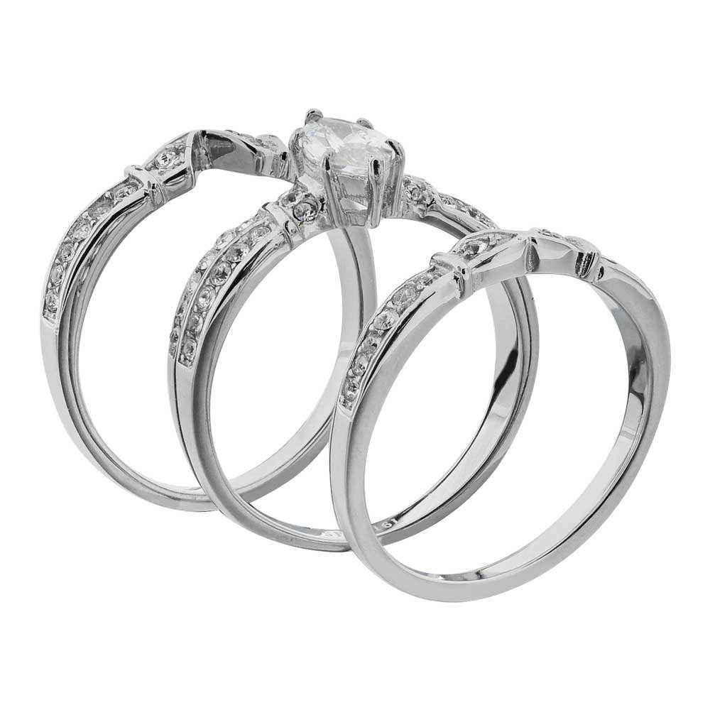 Stainless Steel Cubic Zirconia Wedding Ring Set Marquise Style for women's size 6