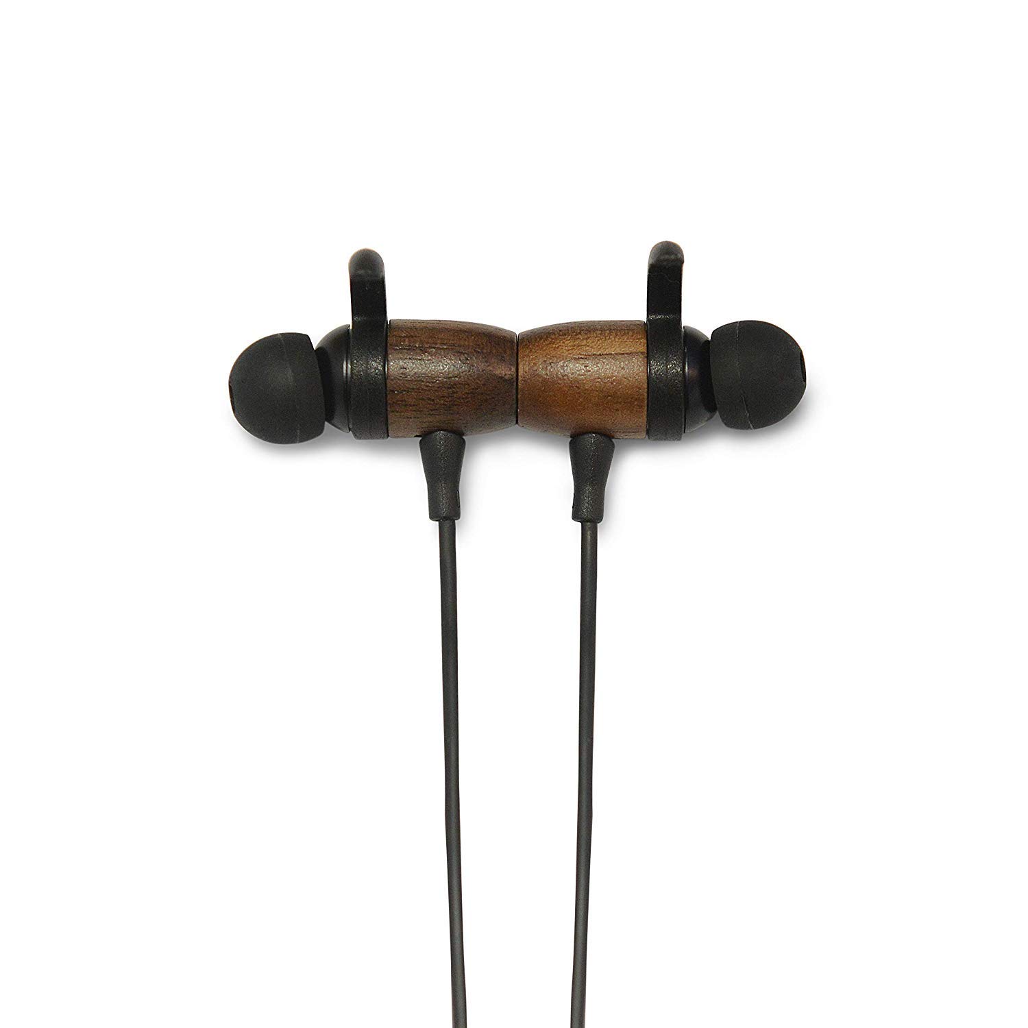 Reveal Wood Bluetooth Magnetic Wireless Earbuds Shop - Headphones w/Secure Inner Ear Angle-Fit Tips, Sport Earphones w/Mic & Volume Control & Removable Ear Hooks (Walnut Wood)