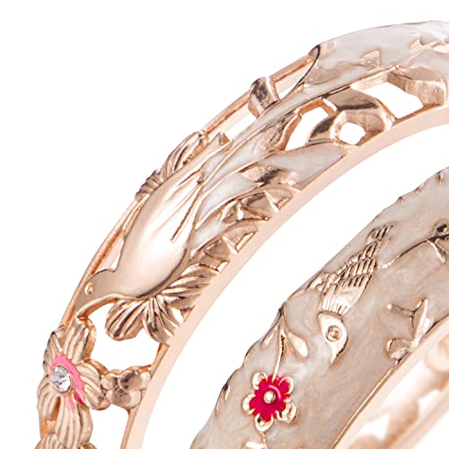 UJOY Colors Handcraft Jewelry Cloisonne Bracelet Enamel Hollowed Bird Spring Hinged Womens Bangles Gifts Box 88A31-55C49 Beige White
