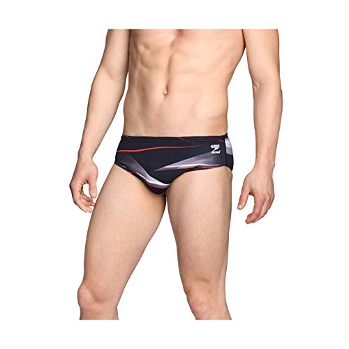 Speedo Men's Standard Swimsuit Brief Endurance+ Printed Team Colors, Infinite Red, 26