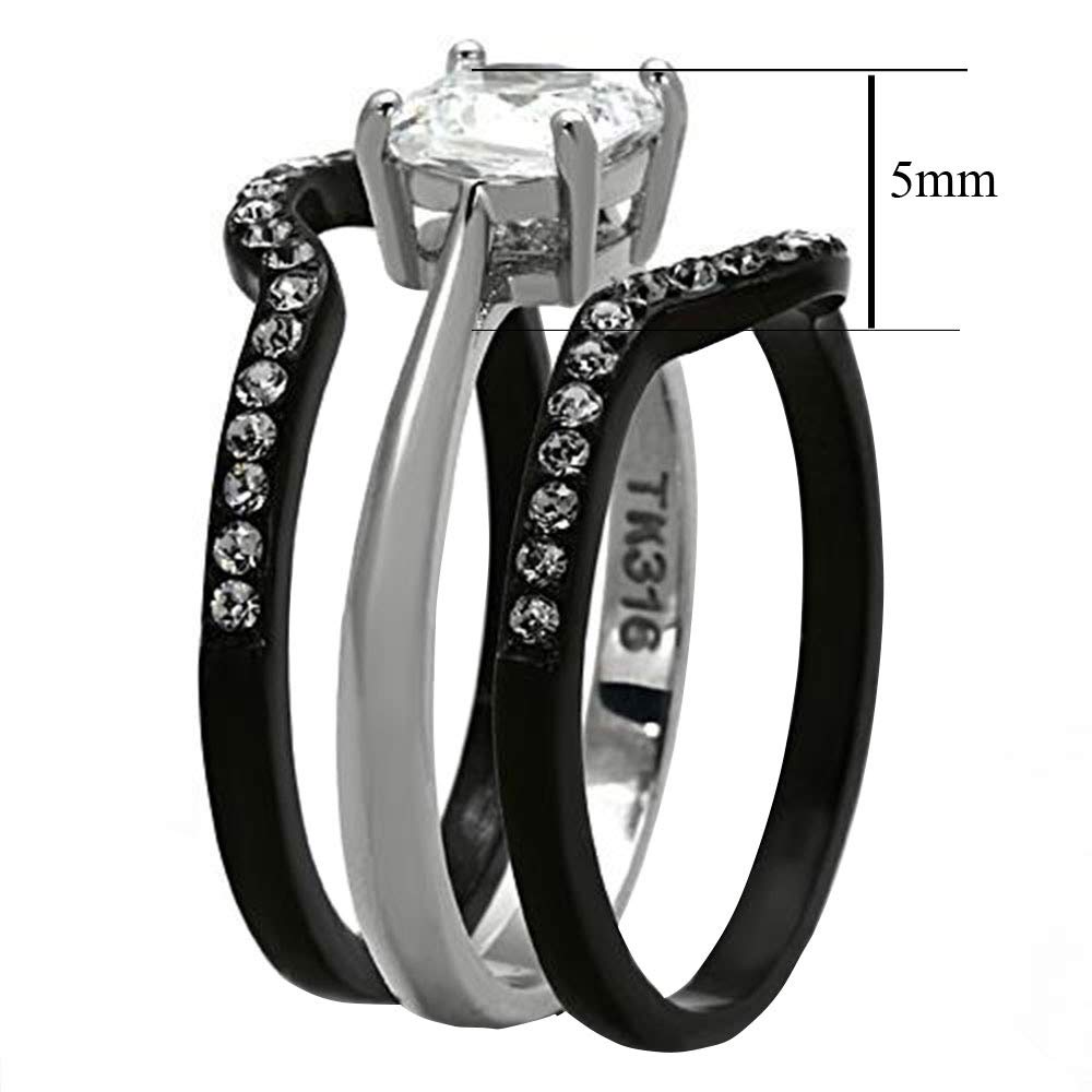 Stainless Steel Wedding Ring Set for Women Cushion Cut Cubic Zirconia Ring Set Black
