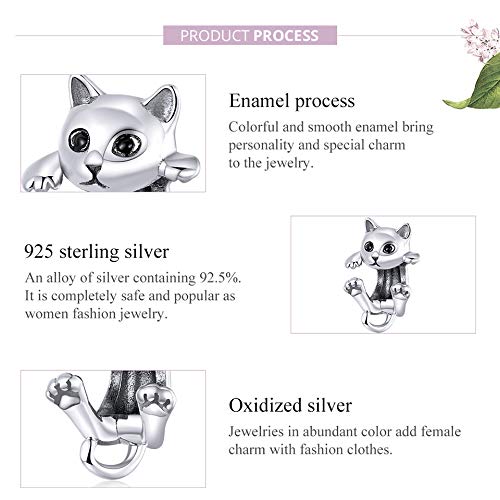 WOSTU 925 Sterling Silver Cat Kitty Charms For Bracelets For Women Fit Bracelets