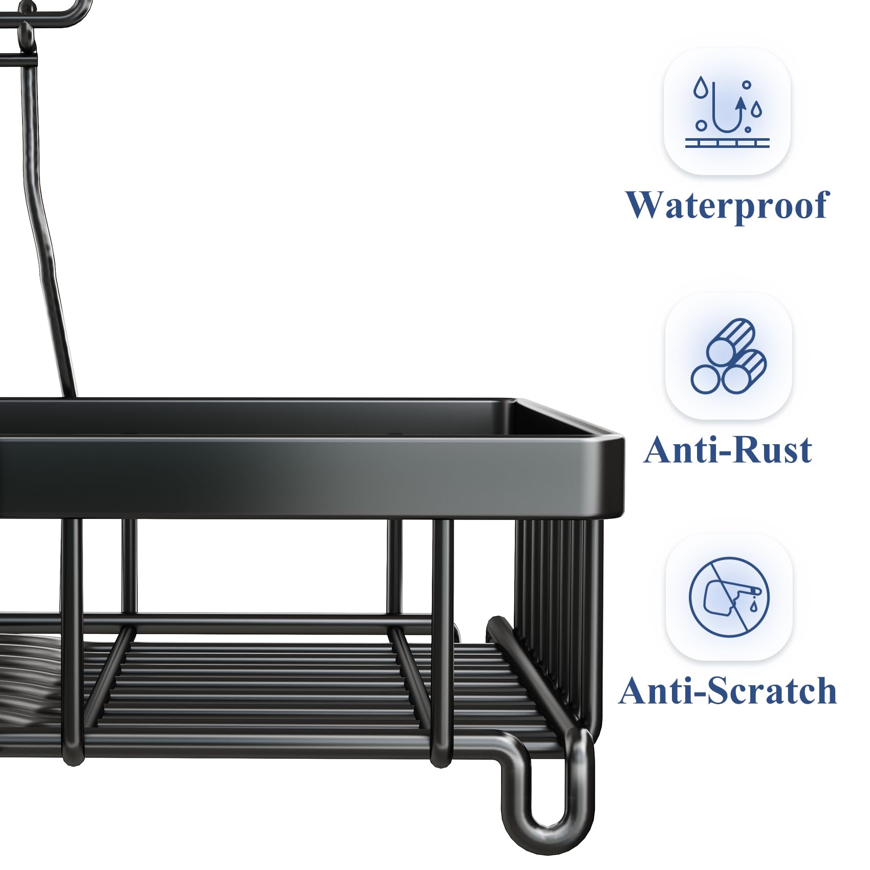 SNTD Dish Drying Rack for Kitchen Counter - Large Dish Rack with Drainboard, Rustproof Dish Drainer with Utensil Holder for Sink, Black